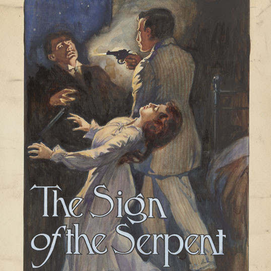 Cover art by Percy Frederick Seaton Spence for 'The sign of the serpent ...